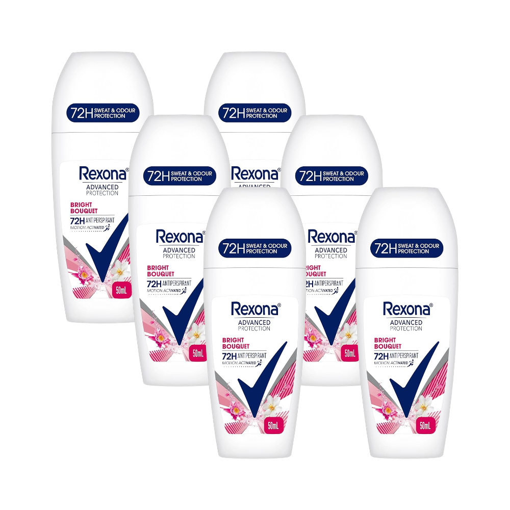 6 x Rexona Advanced Protection Roll On Deodorant Bright Bouquet 50mL ...